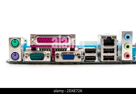 Back panel connectors computer motherboard Stock Photo - Alamy