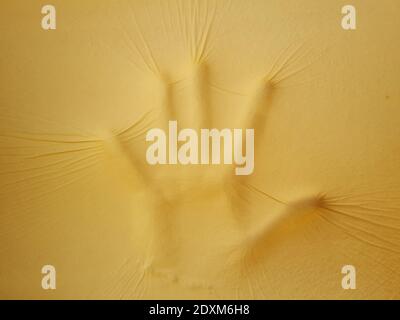 Memory foam pillow with handprint on white background, closeup Stock ...