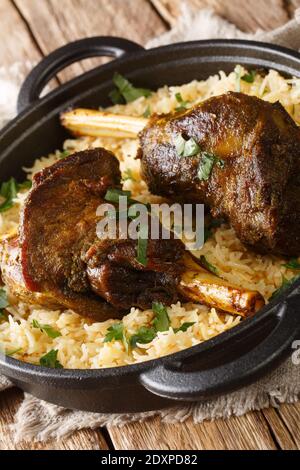 Haneeth delicious Yemeni preparation of lamb served with rice closeup ...