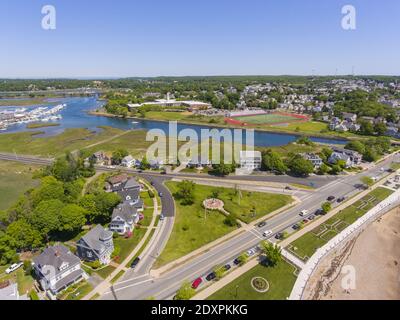 Annisquam River Estuary aerial view at Gloucester Harbor in Gloucester ...