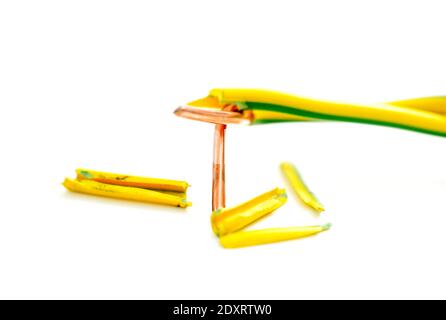 Macro detail of peeled copper wire on white Stock Photo - Alamy
