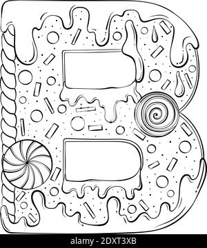 Gingerbread Cookies letter B. Cartoon letter with icing sugar covering ...