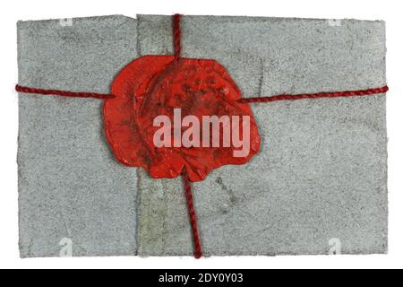 folded paper relic with wax seal isolated on white background Stock ...