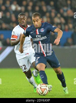 Paris Saint-Germain's Lucas Moura as Paris Saint-Germain's players ...