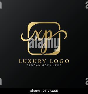 Creative gold letter XP x p logo with leading lines and road concept ...