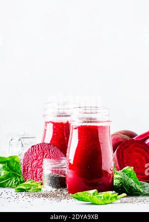 Glass of beetroot smoothie with chia seeds Stock Photo - Alamy