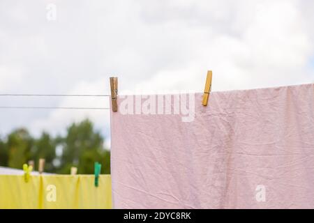 Bedclothes hanging in fresh air on the balcony, Oberammergau, Ammergau ...