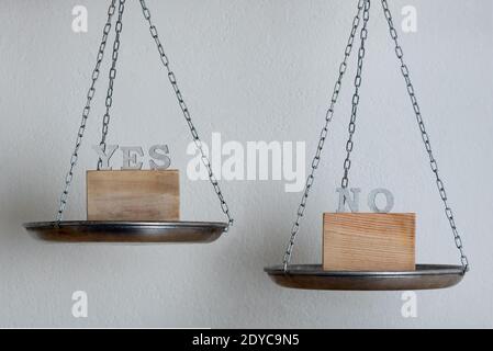 Balance scale with words yes and no - Concept of Yes or No choice Stock ...