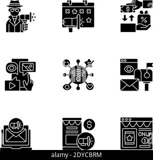 Internet marketing strategies black glyph icons set on white space ...