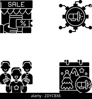 Internet marketing strategies black glyph icons set on white space ...