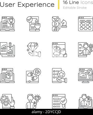 Business evaluation linear icons set. Analysis, Appraisal, Assessment ...