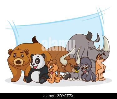 funny rhino with little friends, vector cartoon illustration Stock ...