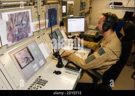 This photo shows a French army drone pilot during a Sentinelle mission ...