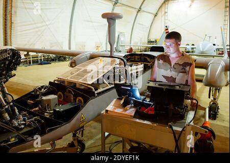 This photo shows a French army drone pilot during a Sentinelle mission ...