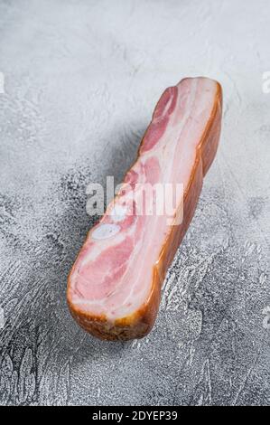 Fresh pork belly bacon block. White background. Top view Stock Photo ...