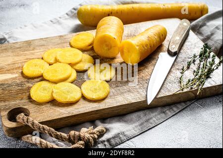 Sliced fresh Yellow carrots without tops, the concept of cooking ...