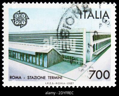 Circa 2019: Rome, Italy: Building in the centre. Green door ...