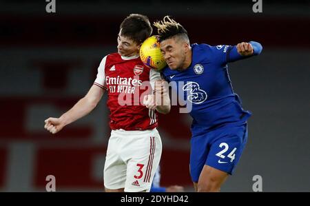 Chelsea's Reece James (left) and Arsenal manager Mikel Arteta embrace ...