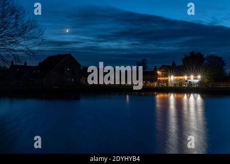 Hickling Basin with Old Wharf & Warehouse and local pub the Plough Inn ...