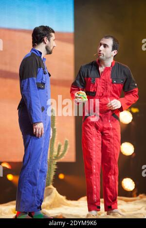Remi Deval and Clement Parmentier of Les Decafeines perform the show ...
