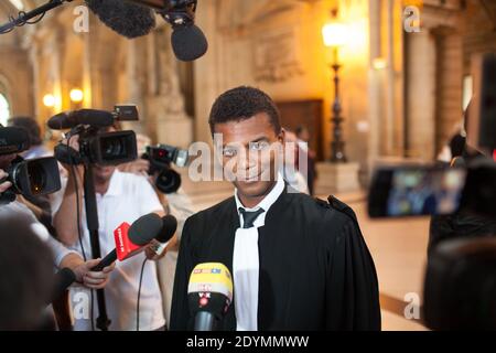 Abousofiane Moustaid's (aka Abou) lawyer, Maitre Yassine Bouzrou answers to the medias at the ...