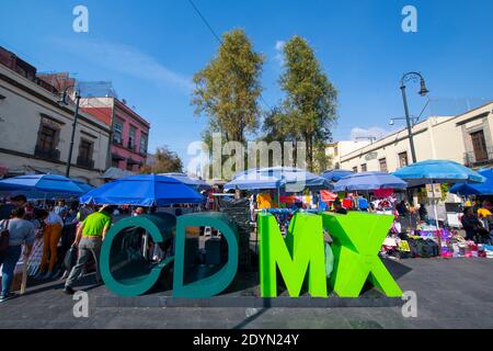 CDMX sign on Corregidora Street at Alhondiga Street in historic center ...