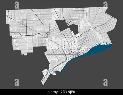 Vector map of Detroit. Street map poster illustration. Detroit map art ...