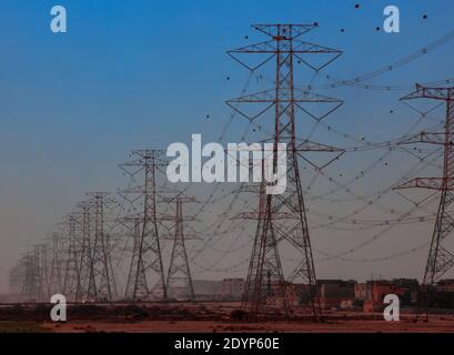Power lines in the desert of Qatar, Middle East Stock Photo - Alamy