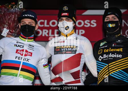 Belgian Toon Aerts pictured on the finish line of the men's elite race ...