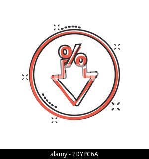 Decline arrow icon in comic style. Decrease cartoon vector illustration on white isolated ...