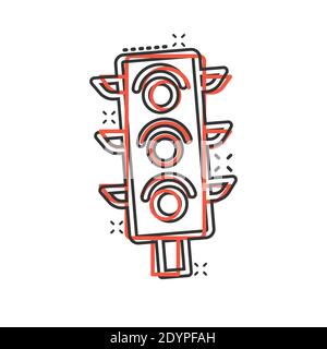 Semaphore icon in comic style. Traffic light cartoon vector ...