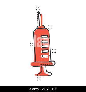 Syringe icon in comic style. Coronavirus vaccine inject cartoon vector ...