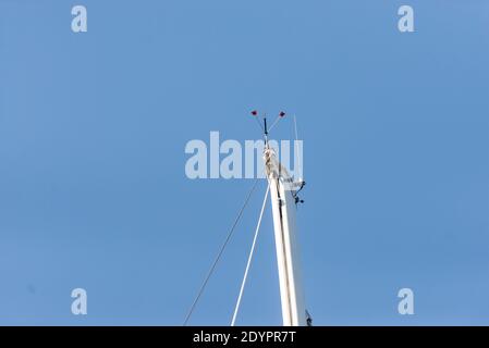 Top of the yacht's mast. Equipment on the top of the mast. Wind meter ...