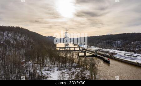 Aerial view of the Fort Martin coal powered power station near ...