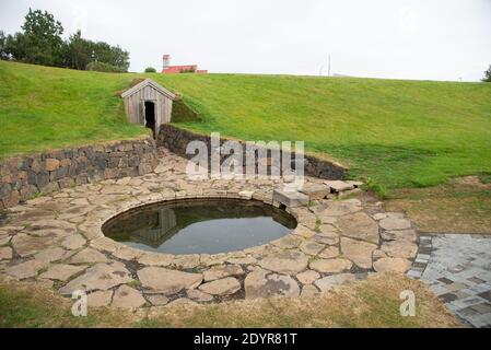 hot spring at Snorralaug village in Iceland Stock Photo - Alamy