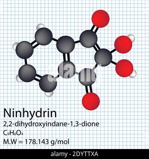Ninhydrin Chemical formula with IUPAC name and molecular weight. 3d and ...