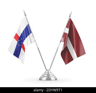 Latvia and Netherlands table flags isolated on white 3D rendering Stock ...
