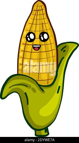 Maize emoji. Cartoon cute corn character, funny corncob emoticons ...