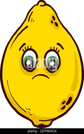 Cute sad Lemon fruit character. Vector hand drawn cartoon kawaii ...