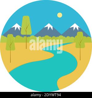 Forest landscape with a river, hand draw illustration Stock Vector ...