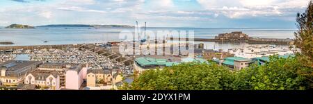 Elevated view of St Peter Port seafront in Guernsey Stock Photo - Alamy