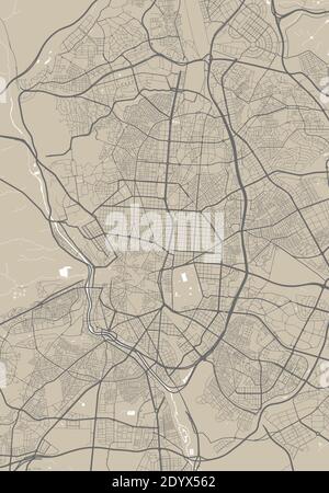 Madrid city plan, detailed vector map detailed plan of the city, rivers ...