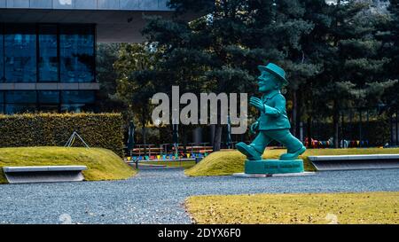Statue of famous Ampelmann in Berlin Germany. This green light figure ...
