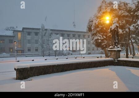 Dalmine near Bergamo, cityscape after heavy snowfall at dawn, Lombardy ...
