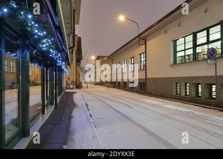 Dalmine near Bergamo, cityscape after heavy snowfall at dawn, Lombardy ...