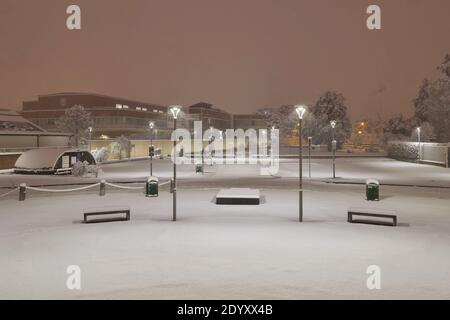 Dalmine near Bergamo, cityscape after heavy snowfall at dawn, Lombardy ...
