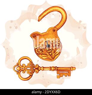Metal fantasy victorian key and open lock Stock Vector Image & Art - Alamy