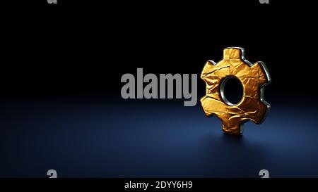 3d rendering symbol of cogwheel wrapped in gold thermal foil plate on ...