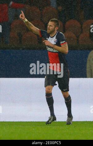 PSG's Jeremy Menez joy after scoring the 3-0 goal during the UEFA ...