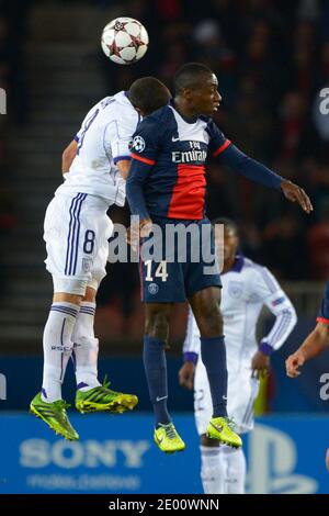 PSG's Blaise Matuidi battling Anderlecht's Demy De Zeuuw during the ...